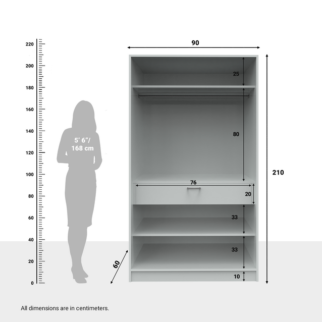 Ultrafresh Brie Double Door Wardobe 900 Grey Wardrobe